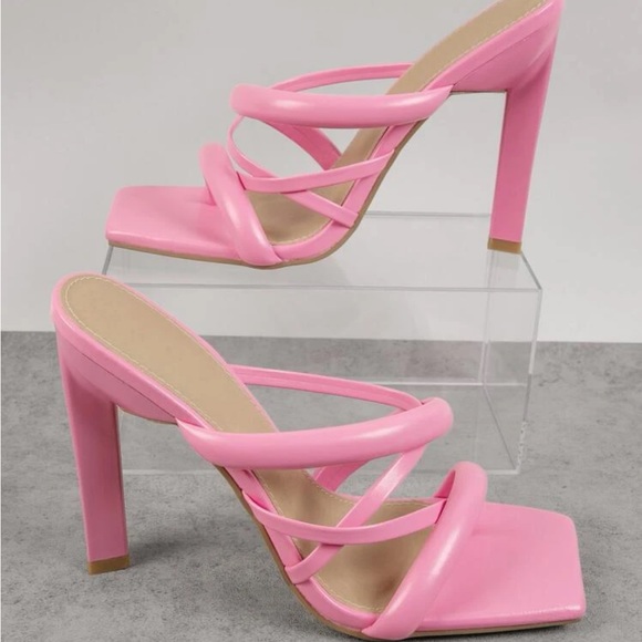 SHEIN | Shoes | Hot Pink Chunky Cross Strapped High Heels | Poshmark